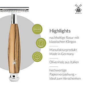 MÜHLE VIVO 4-piece Pure Badger Modern Safety Razor Luxury Wet Shaving Set - Perfect for Every Day Use, Barbershop Quality Close Smooth Shave