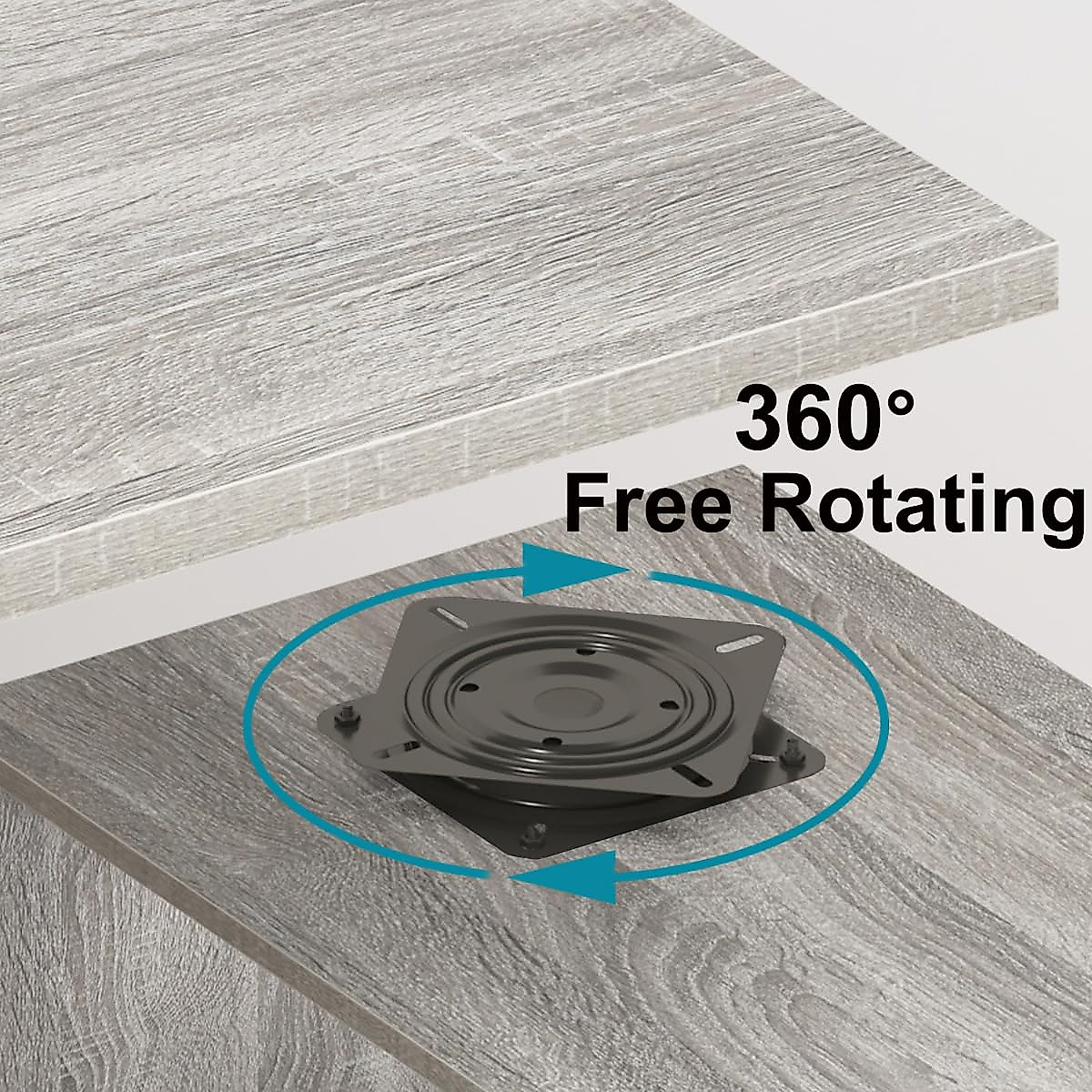 HSH 360° Rotating L Shaped Computer Desk with 3 Drawers and 2 Shelves, Home Office Swivel Desk for Work Writing Study Gaming, Reversible Wood Corner Desk with Storage Cabinet, Light Grey Oak, 55 Inch