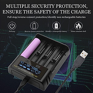 JIECAN LCD Universal Battery Charger, 4 Bay AA AAA Battery Charger,USB High-Speed Charging, Independent Slots, Smart Fast Charging Battery Charger for 3.7V Ni-MH Ni-CD AA AAA Rechargeable Batteries