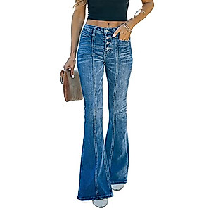 EVALESS Bell Bottom Jeans for Women High Waisted Button Fly Wide Leg Denim Flare Pants Blue 4