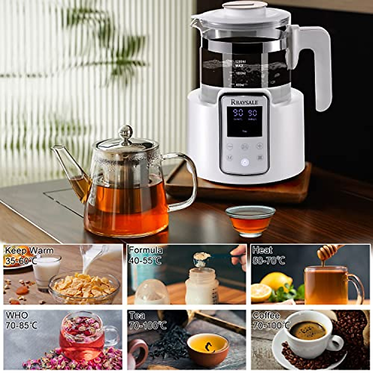 Electric Kettle Temperature Control with 6 Presets, 12h Keep Warm Baby Formula Kettle Hot Tea Maker Thermostatic Kettle Instant Water Warmer