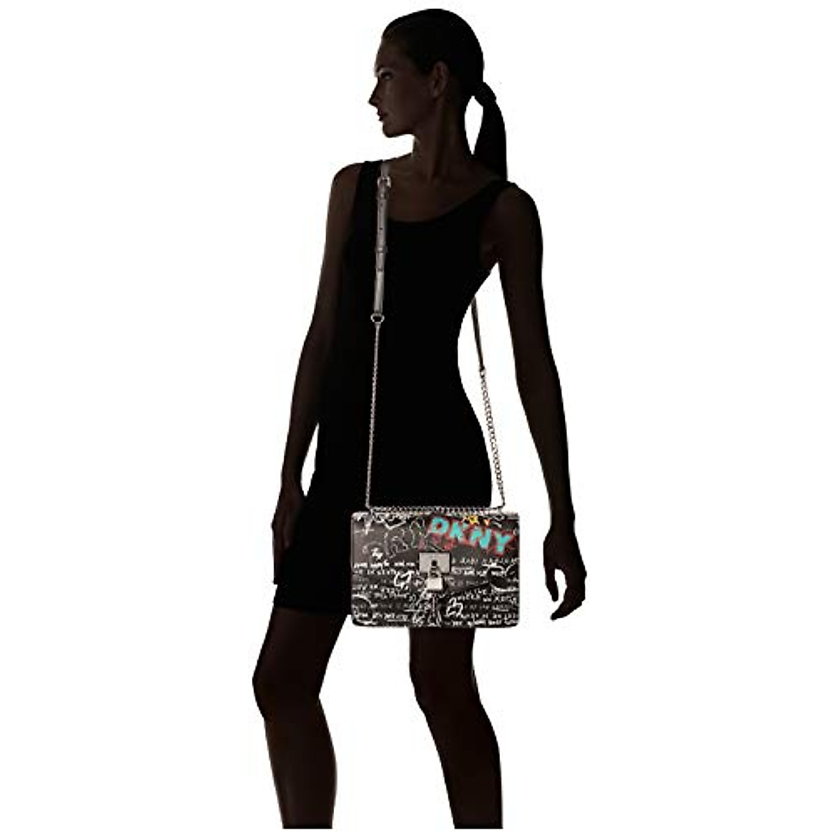 DKNY womens Dkny Elissa Lg Shoulder Bag, Black Graffiti, One Size US