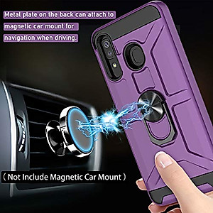 Jeylly Case for Galaxy A20/A50 with Tempered Glass Screen Protector, 360 Rotating Ring Kickstand Holder [Work with Magnetic Car Mount] Armor Defender Shockproof Phone Case for Samsung A20/A30, Purple