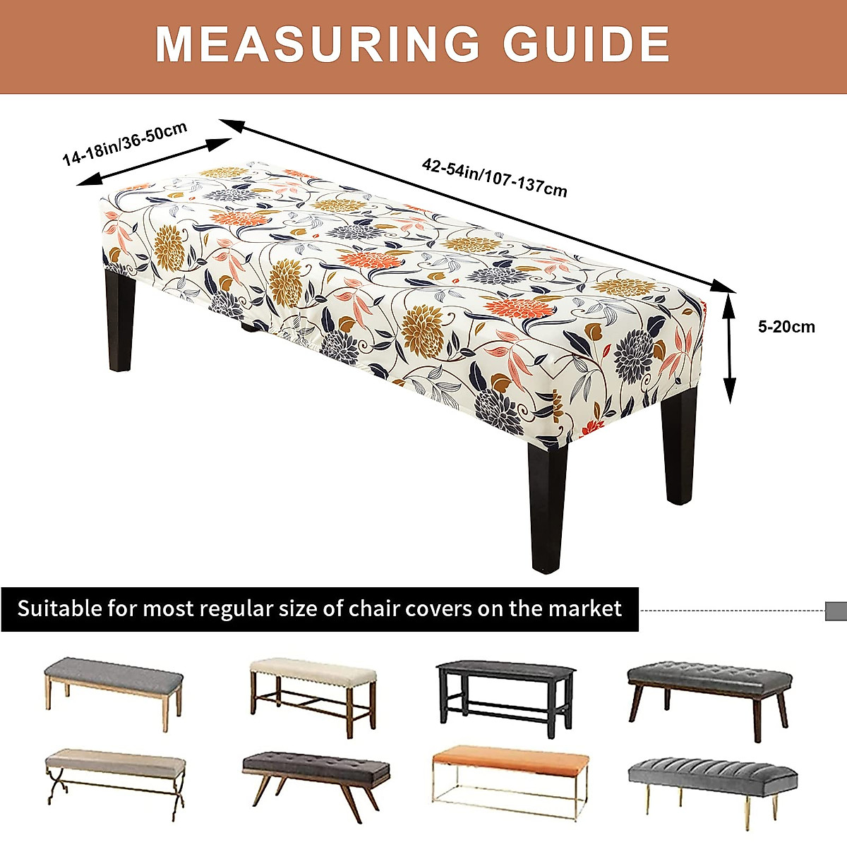 Eco-Ancheng Chair Cover Dining Bench Cover Removable Bench Slipcover Dining Chair Covers Stretch Bench Seat Furniture Protector Dining Chair Slipcovers for Living Room and Kitchen