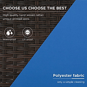 Merax Patio Furniture Sets 4 Pieces, All Weather Outdoor PE Rattan Sofa with Wood Table and Legs, for Lawn, Backyard, Poolside or Garden, Blue