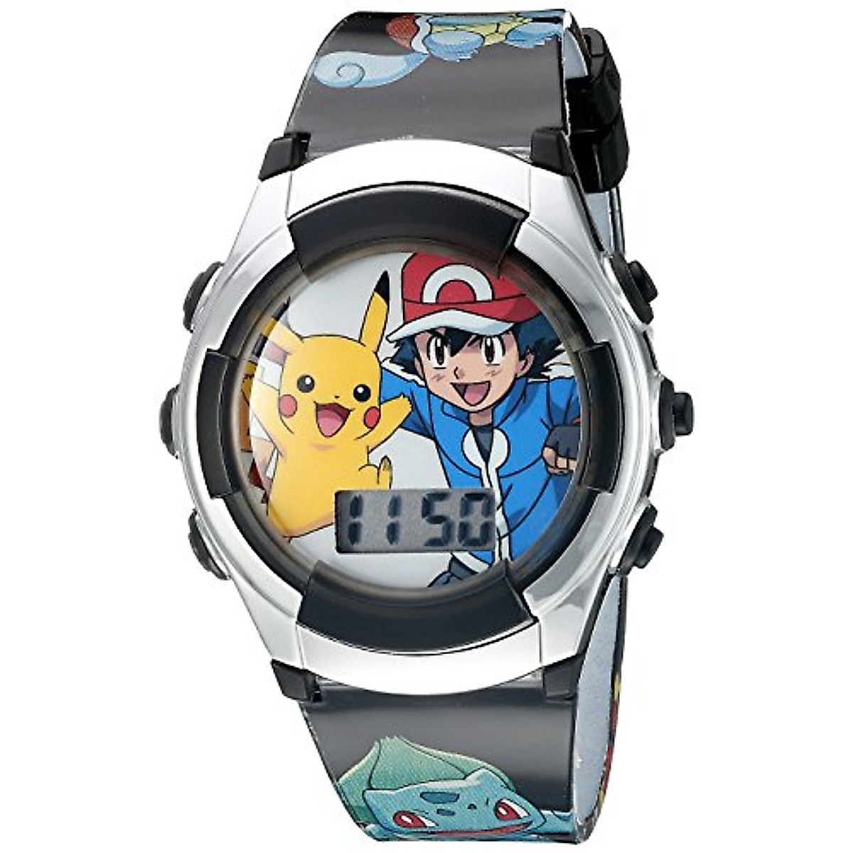 Accutime Kids Pokemon Ash & Pikachu Digital LCD Quartz Multicolor Wrist Watch with Black Strap, Cool Inexpensive Gift & Party Favor for Boys, Girls, Adults All Ages (Model: POK3018)