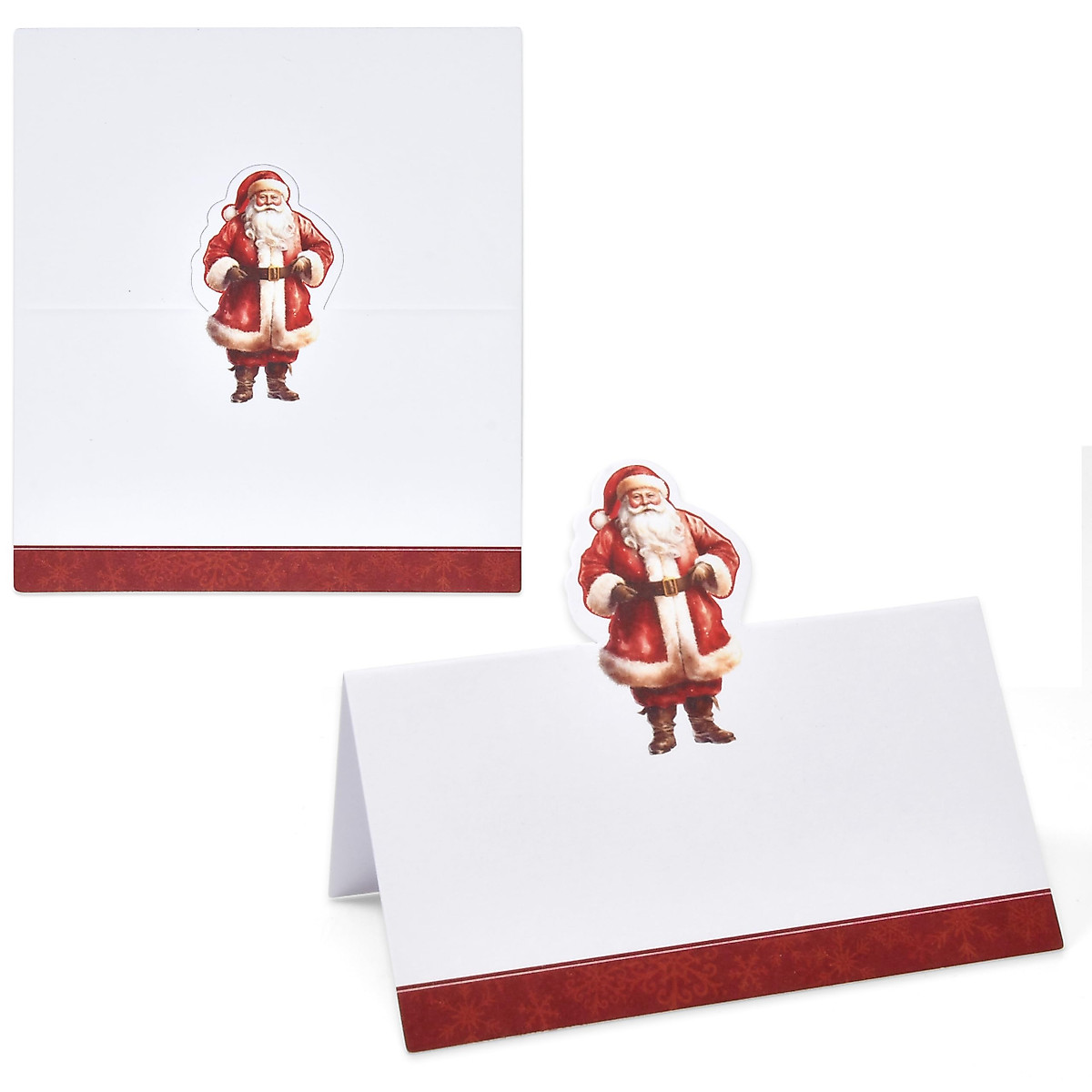 100 Pack Christmas Place Cards Holiday Seating Name Card Die Cut Xmas Santa Claus Table Setting Folded Paper Tent Cards for Winter Dinner Wedding Tables Placement Party Decorations 2" x 3.5"