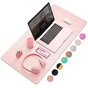 YSAGi Desk Mat, Mouse Pad,Waterproof Desk Pad,Large Mouse pad for Desk, Leather Desk Pad Large for Keyboard and Mouse,Dual-Sided Mouse Mat for Office and Home (31.5" x 15.7", Pink)