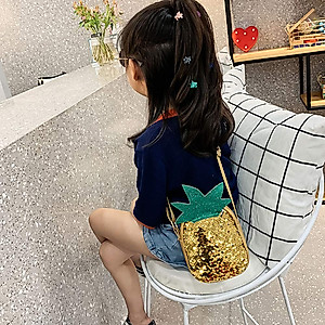 QTKJ Cute Pineapple Crossbody Bag Reversible Mermaid Sequins Purse Handbag with Adjustable Leather Shoulder Strap Bag for Kids