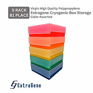 ExtraGene™ 81 Place Plastic Freezer Storage Box (Cryogenic Rack holder) for Microcenrifuge tubes 1.5/2 ml and Cryovials Assorted Color 5/Pack