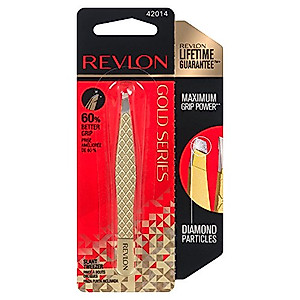 Hair Removal Tweezer by Revlon, Gold Series Slant Titanium Coated, Diamond Particles For Maximum Grip, High Precision Tweezers for Men, Women & Kids ( Pack of 1)