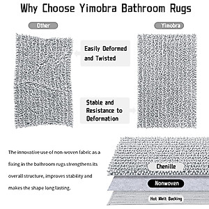 Yimobra Bath Rug Mat, 32 x 20, Soft Shaggy Non-Slip Chenille Bathroom Rugs, Large Size, Super Absorbent and Thick, Machine Washable Bathroom mat, Tub and Shower, Home Decor Accessories, Silver