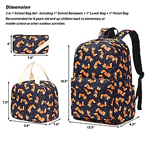 Xunteny Fox Girls School Backpack for Kids Teens, Elementary Middle School Backpacks Bookbag Set with Lunch Bag Pencil Case