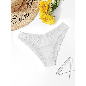 SheIn Women's Ruffle Bikini Bottom Ruched Swimsuit Bottom Solid Swim Briefs White X-Small