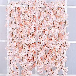 2pcs 11.8ft Artificial Cherry Blossom Flower Vines Fake Flower Garland Outdoors Hanging Silk Flowers Vines for Home Decor Pink Room Decor Wedding Party Japanese Kawaii Decor