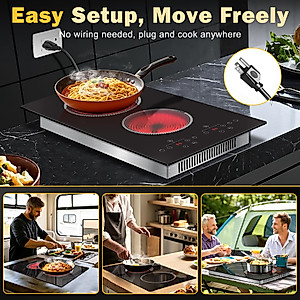 2 Burner Electric Cooktop, 12 Inch Electric Stove​ 120V 2000W Plug-in Stove Top with Timer, 9 Level Adjustment, Pause Control & Child Lock, Countertop & Built-in, Sensor Touch, Pladeca