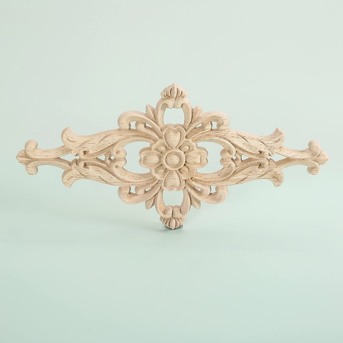 MUXSAM Wood Carved Appliques Furniture Decorative Onlays, 1Pc Unpainted DIY Center Carving Decal for Door Wall Ceiling Cabinet Dresser Mirror Bed Mantel Bench Decoration, 20x10cm/7.8"x3.94"