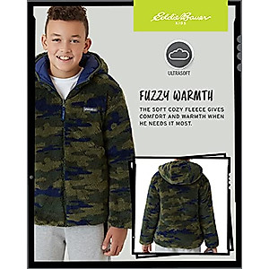 Eddie Bauer Boys' Reversible Jacket - Deer Harbor Waterproof Lightweight Puffer Coat with Faux Shearling Lining (5-20), Size 18-20, Navy