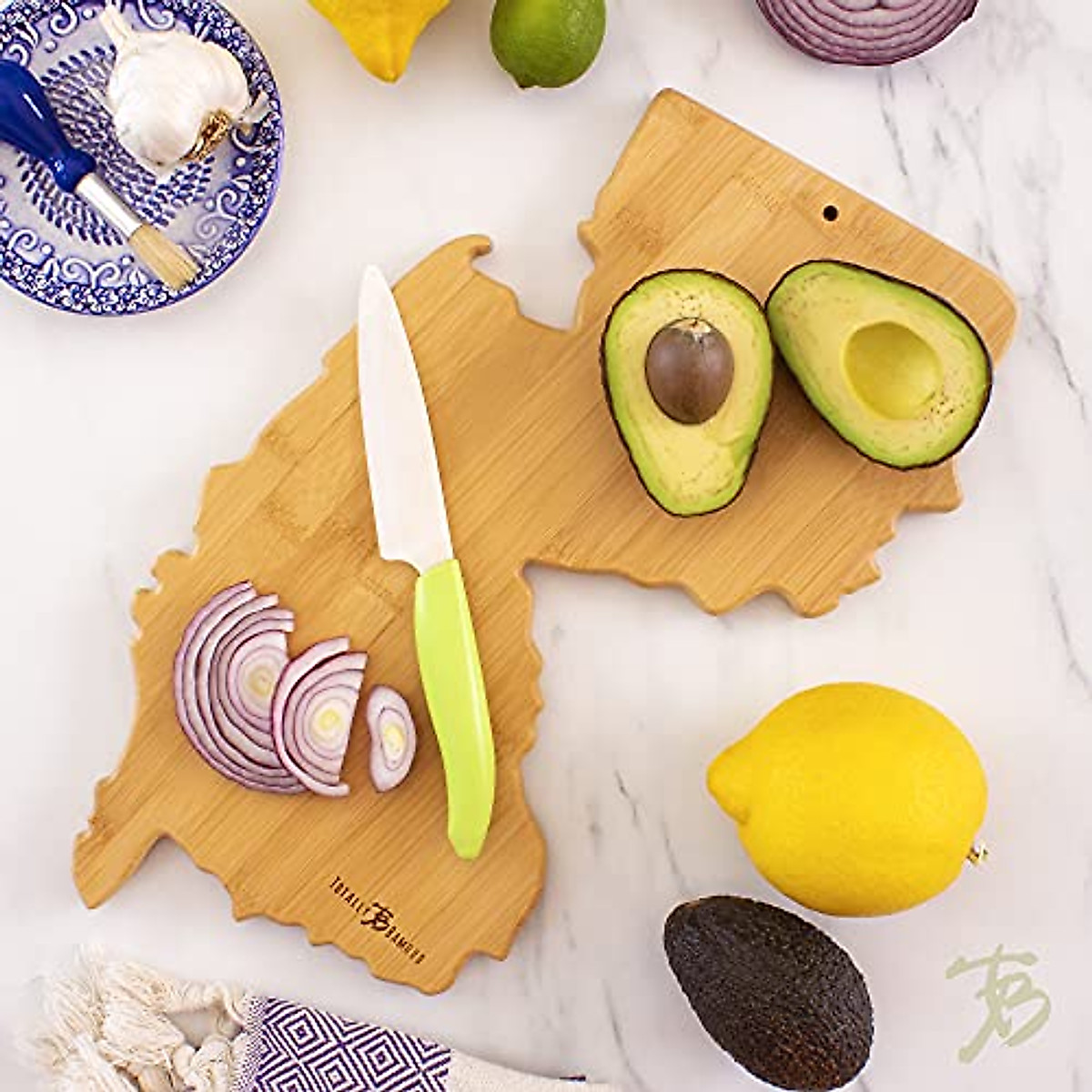 Totally Bamboo Destination New Jersey State Shaped Serving and Cutting Board, Includes Hang Tie for Wall Display