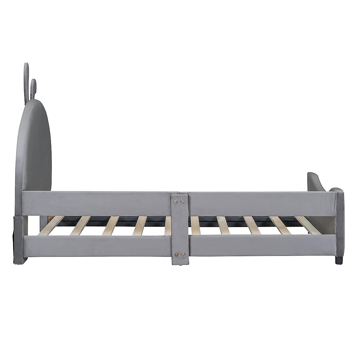 FANYHOME Twin Size Upholstered Daybed with Rabbit Ear Shaped Headboard, Modern Low Profile Bed with Sturdy Wooden Slats Support, Wooden Daybed Frame for Kids Boys Girls, No Box Spring Needed,Gray