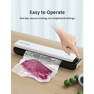 VECONNI Vacuum Sealer Machine, Automatic Vacuum Sealers for Food Storage, 12s Fast & Continuous Sealing, Smart Heating Strip & Pump, 10 Bags Included, 15.5x3.2x2.4 inches, VS20