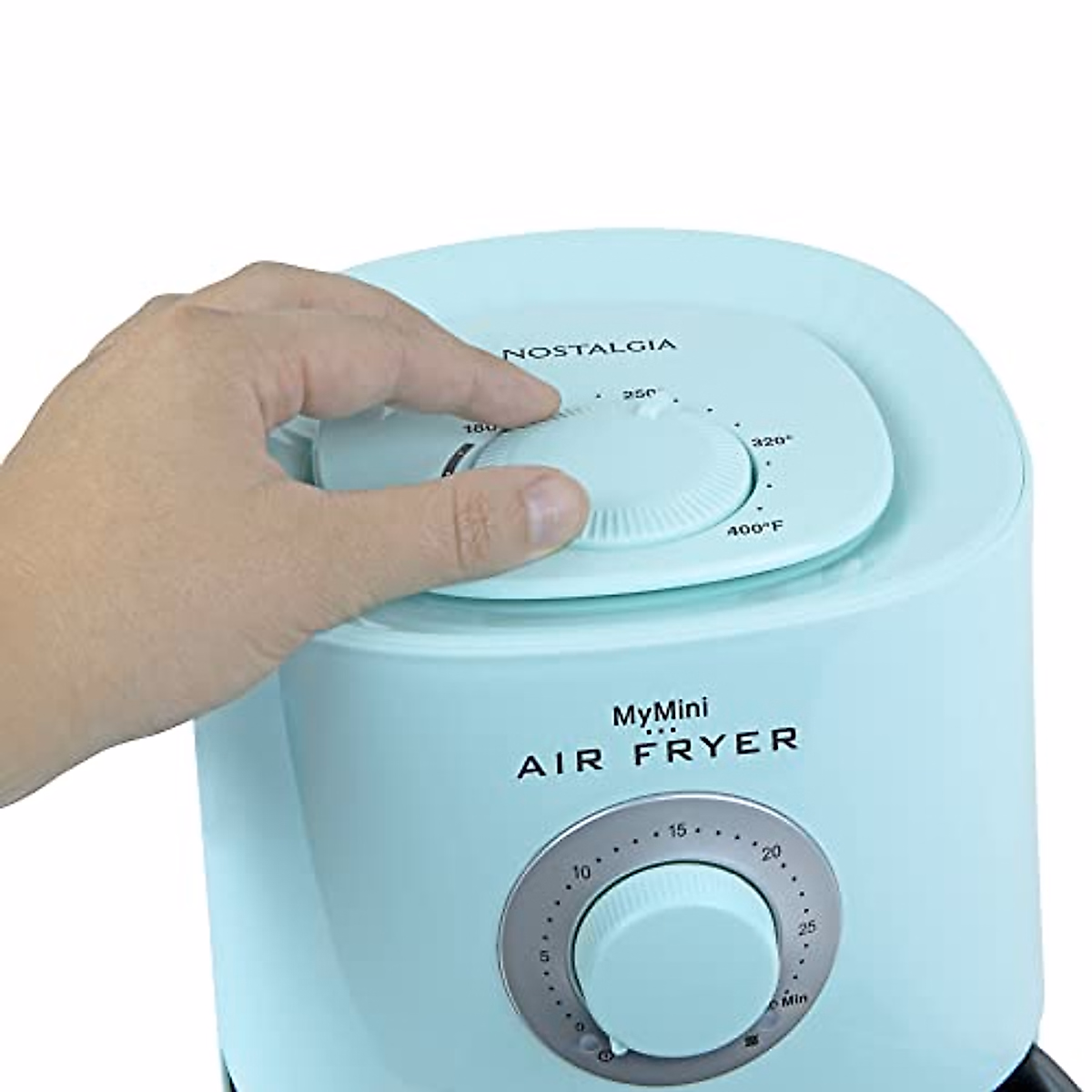 Nostalgia Personal Air Fryer 1-Quart, Compact Space Saving, Adjustable 30 Minute Timer and Temperature Up To 400℉, Non-Stick Dishwasher Safe Basket, Portion Control, Aqua