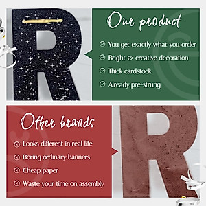 Pre-Strung Older Wiser Hotter Birthday Decorations - Creative Shining Black Happy Birthday Banner - No DIY Party Decorations For Men And Women - Funny Happy Birthday Sign - Thick Cardstock - 9.8 Ft