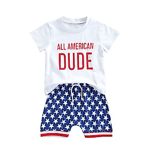 FYBITBO Baby Boy 4th of July Outfits Short Sleeve Tee Shirt and Casual Shorts 2Pcs Fourth of July Summer Outfit (Stars and Striped Print, 6-12 Months)