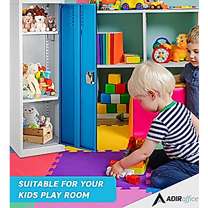 AdirOffice Kids Steel Metal Storage Locker - for Home & School - with Key & Hanging Rods (48 in 1 Door, Blue)