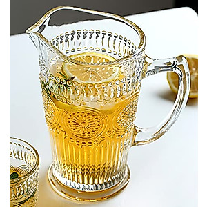 Kingrol 50 oz Glass Pitcher, Vintage Water Carafe Jug for Ice Tea, Homemade Juice, Milk, Beverages, Heat Resistant Glass Carafe for Hot/Cold Water