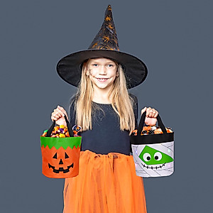Hutuzldz Halloween Trick or Treat Candy Bags LED Light Up Pumpkin Bucket, Collapsible Reusable Candy Basket, Fabric Tote Gift Goody Bags for Kids Halloween Party (Orange)