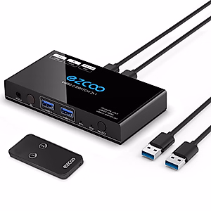 USB 3.0 Switch 2 Computers share 4-Port USB3.1 USB3.0 - Select 2 PC by One Panel Button, 4 USB Peripheral Hub for Mouse Keyboard Printer PC, Mac Windows Linux, 2pc USB-A Cable SW24U3L