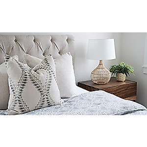 Kouboo Luhu Cane Rib Bulb Table Lamp, Natural with White Shade