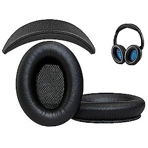 AHG Replacement QC15 Ear Pads & QC15 Headband Pad Compatible with Bose QuietComfort 15 (QC15) & QuietComfort 2 (QC2) Headphones - Soft, Great Comfort + Durability, Protein Leather (Black)