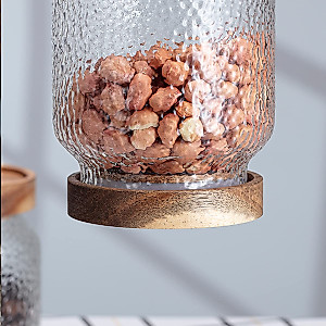 RareCi Glass Storage Jar, Food Storage Container with Airtight Bamboo Wooden Lid, Kitchen Canisters For Tea,Coffee Bean, Sugar, Candy, Cookie, Spice (500ml, 17 Ounce)