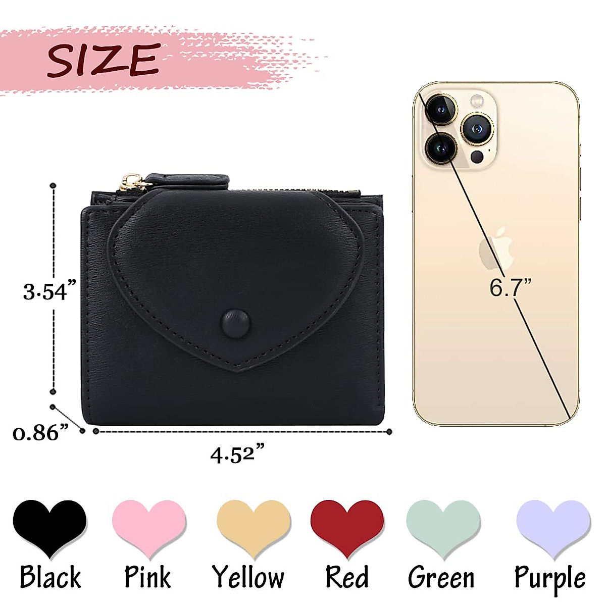 Sunwel Fashion Small Wallet with Heart Bifold Wallet Zipper Pocket Cash Card Holder Coin Purse for Women Girls (PURPLE)