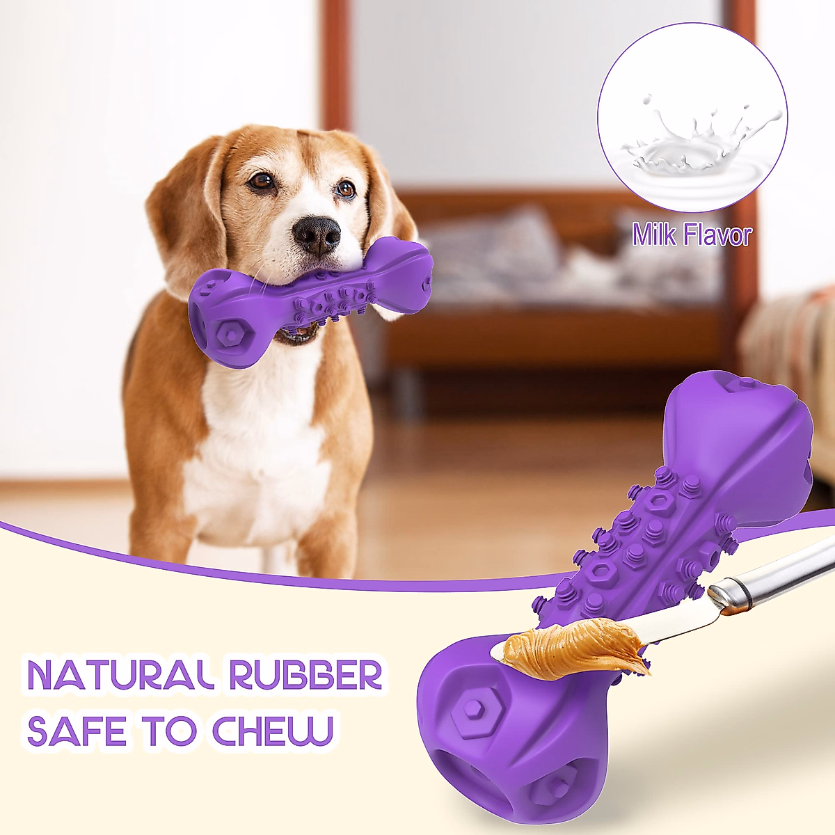 Wonfly Indestructible Dog Chew Toys, 8inch Dog Squeak Toys for Large Dogs Aggressive Chewers, Natural Rubber Dog Interactive Dog Toys for Medium Large Dogs, Boredom Puzzle Feeder (Purple)