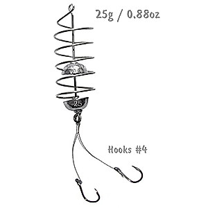 Elfishes 10pcs Carp Spring Bait Fishing Feeder Set Fishing Hooks Rig #4 #6 Coarse Terminal Tackle, Silver, 15g 25g