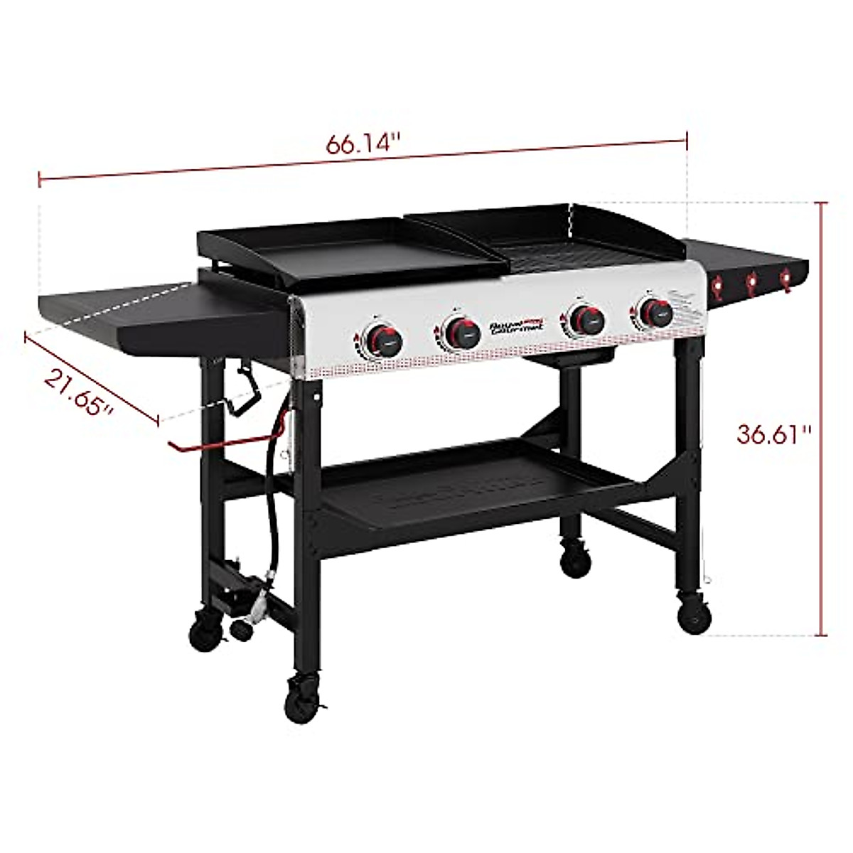 Royal Gourmet GD403 4-Burner Portable Flat Top Gas Griddle Combo Grill with Folding Legs, 48,000 BTU, for Outdoor Cooking While Camping or Tailgating, Black & Silver