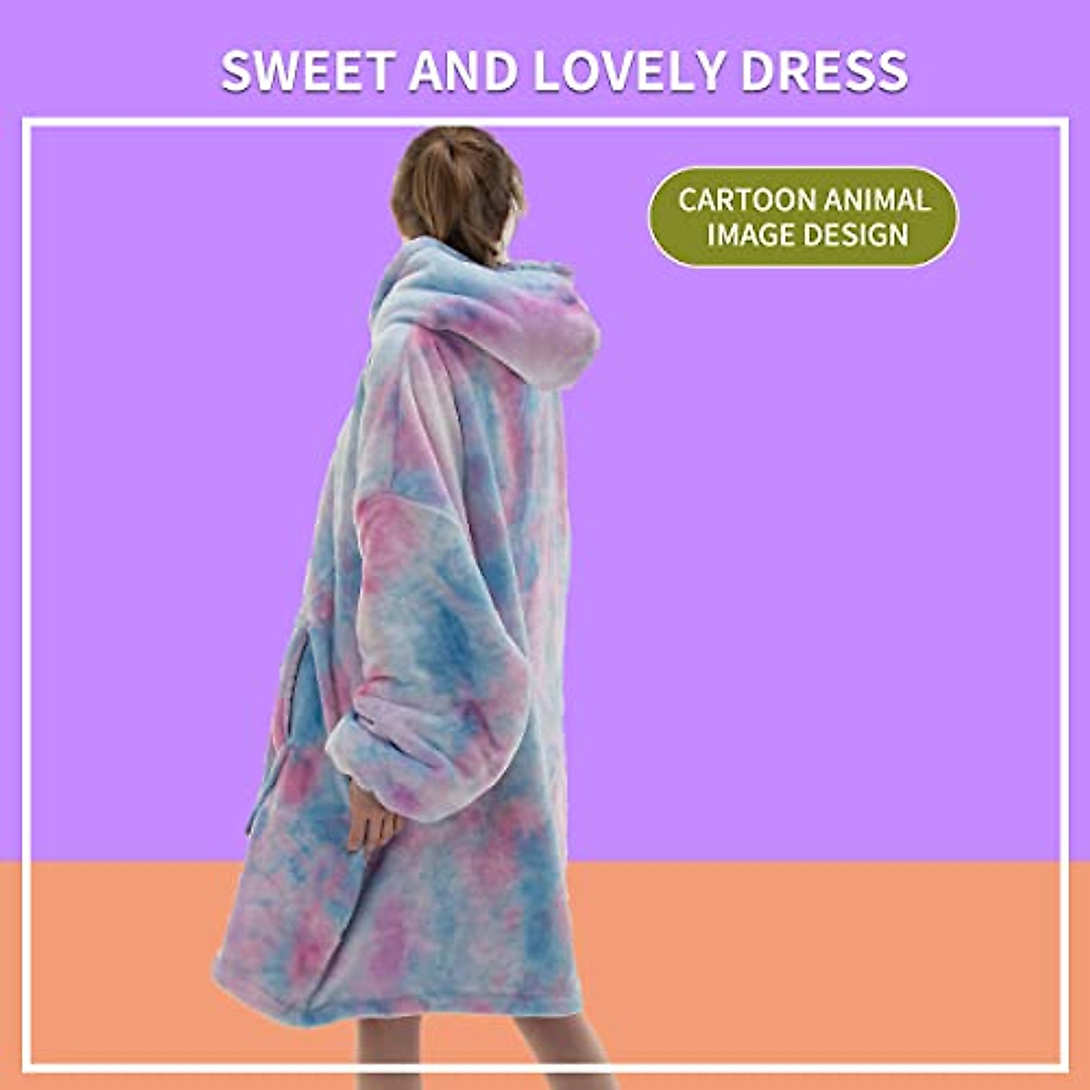 COSUSKET Adult Hoodie Wearable Blanket, Tie Dye Super Cozy Warm and Oversized Sherpa Blanket Hooded for Women