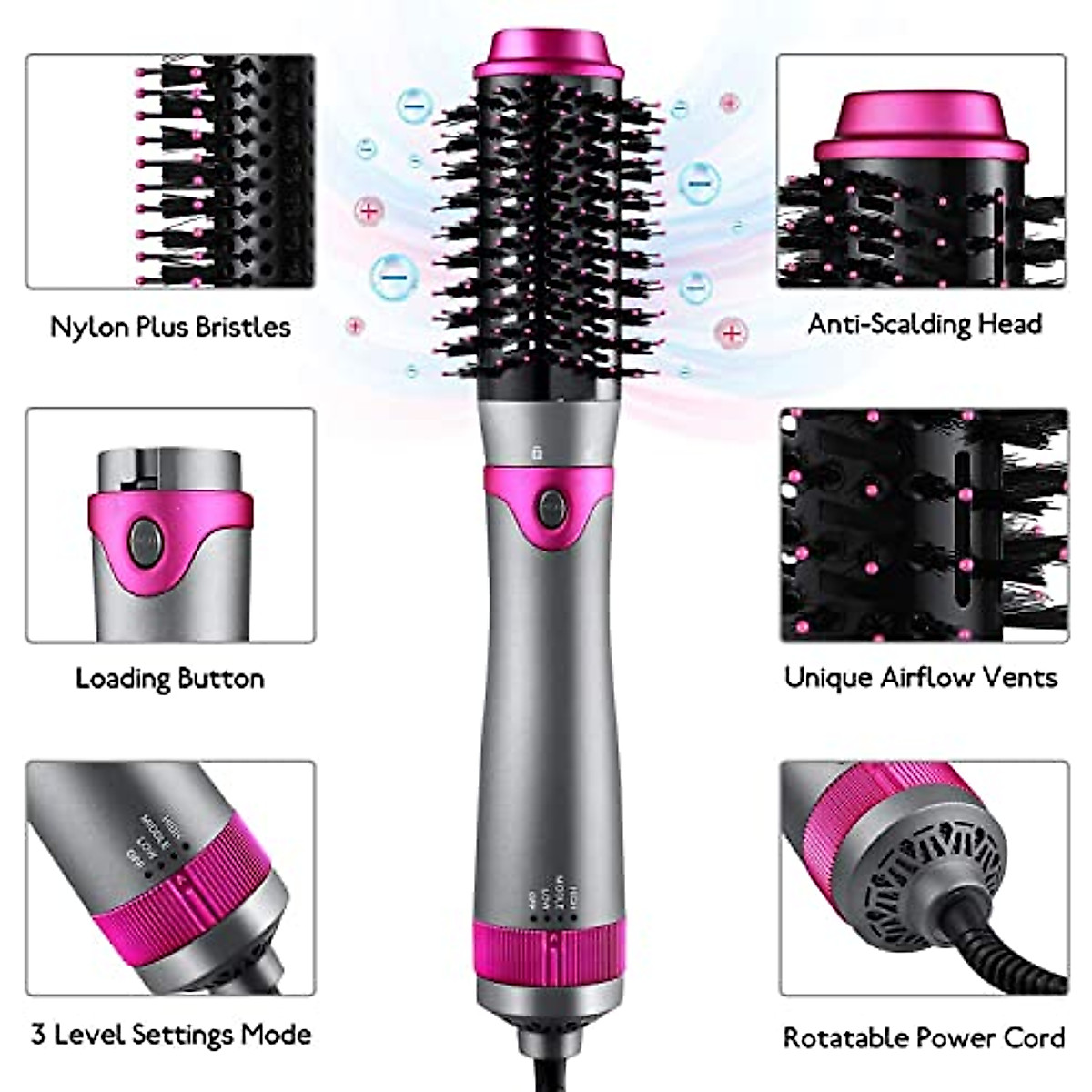 6 in 1 Hair Dryer Brush and Volumizer, Detachable Hair Dryer Styler, One-Step Hot Air Brush for Straightening Curling Drying Combing Styling