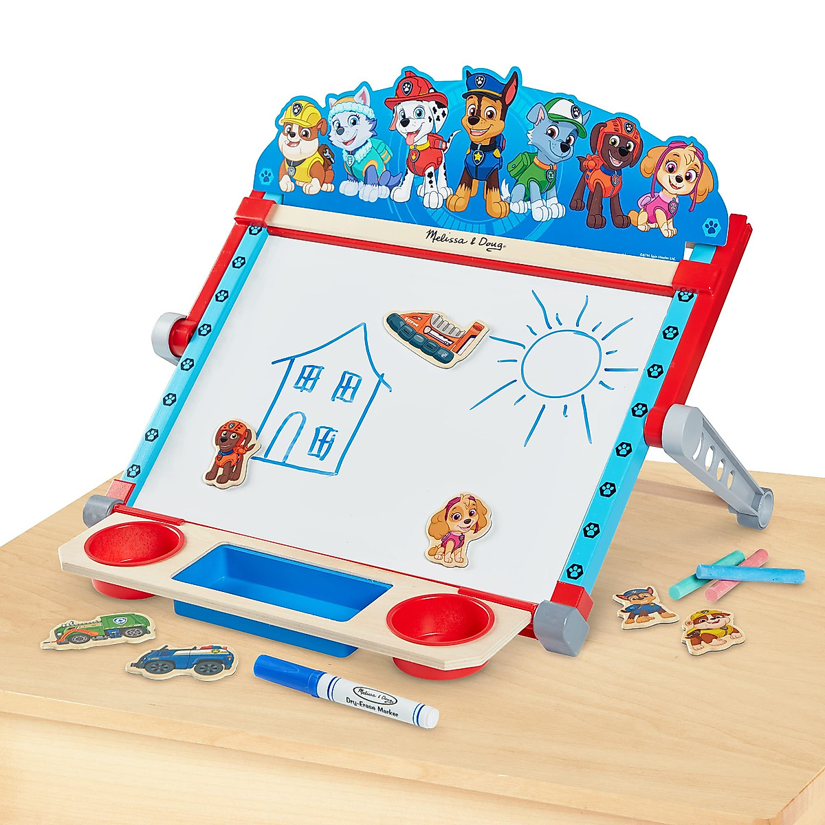 Melissa & Doug PAW Patrol Wooden Double-Sided Tabletop Art Center Easel (33 Pieces)