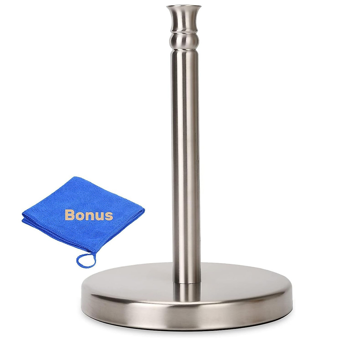 Paper Towel Holder Countertop, Stainless Steel Heavy Base (3LBS in Weight, and 7.5inch in Diameter) , Paper Towel Rack, Ripping Paper Towel Off One-Handed, No Wobbly (Brushed Nickel)