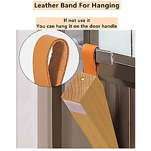 Door Stopper, Soild Beech Wood Doorstop Wedge, Non-Slip Door Stops Wedges, Sturdy and Durable Door Stop Wedge, Security Door Stopper with Leather Band for Hanging (2PCS)
