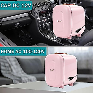 CAYNEL Mini Fridge Portable Thermoelectric 4L/6 Can AC/DC Cooler and Warmer for Skincare,Food,Beverage,Beauty & Makeup small Feidge for Bedroom,Car and Office (Pink)