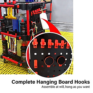 Ulable Auto Detailing Tool Cart, 3-Tier Utility Rolling Shop Cart with Side Hanging Plate and Hooks, Car Washing Cleaning Cart Organizer for Storing Your Tools, Tool Carts for Beauty Shop and Workshop