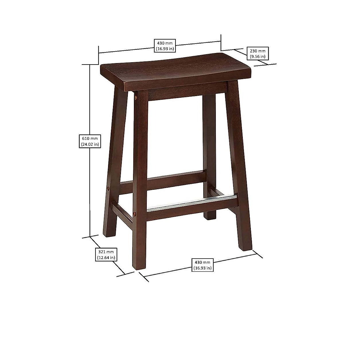 Amazon Basics Solid Wood Saddle-Seat Kitchen Counter-Height Stool - Set of 2, 24" Counter Stool, Walnut Finish