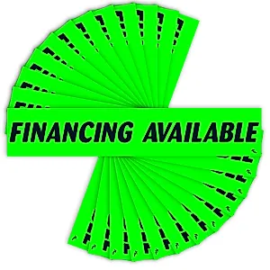 Versa-Tags Chartreuse Green Vinyl Slogan Stickers - 12-Pack for Car Dealer Windshield Advertising, Perfect for Used/New Car Truck RV Lots Slogan-Financing-Available-Stickers