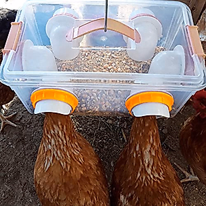 RTOSY DIY Chicken Feeder Port, 6 Pack No Waste Poultry Feeder Kit with Caps & Hole Saw, Rain Proof DIY Automatic Chicken Feeders for Buckets, Barrel, Bins (6 Ports & 1 Hole Saw)