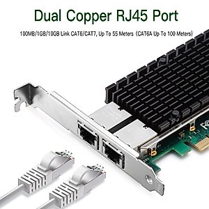 XZSNET 10G Network Card with Intel X540 Chip, 10GB PCI-E NIC Compare to Intel X540-T2, Dual RJ45 Port PCI Express X8 Ethernet Adapter Support Windows/Windows Server/Linux/Freebsd/VMware ESXi
